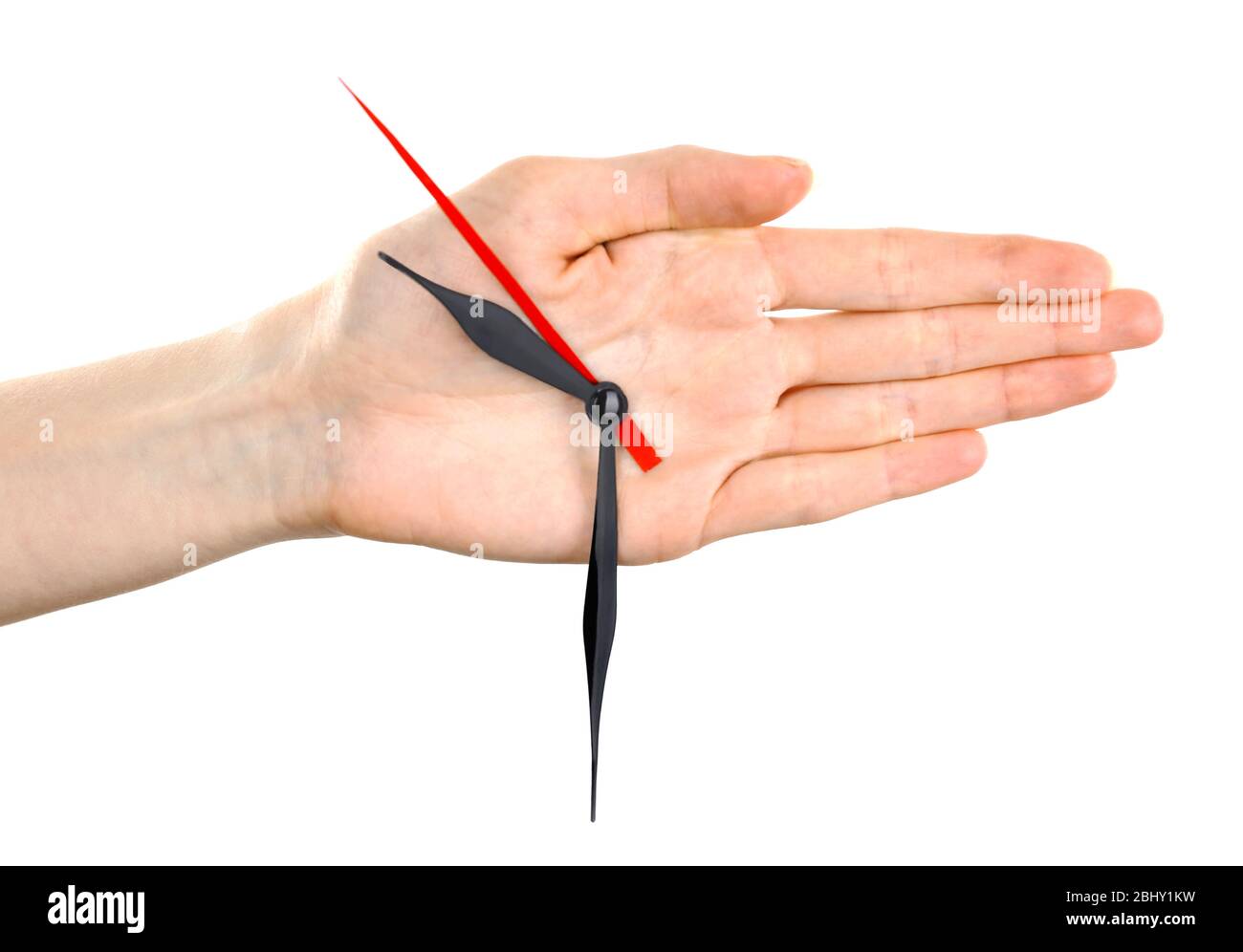Hand holding clock arrows isolated on white Stock Photo - Alamy