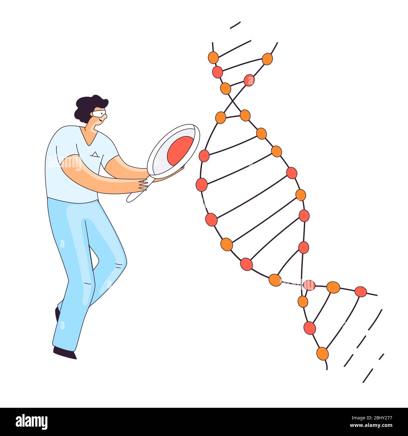 Flat Illustration of Scientist Man, Character Doing Genetic DNA Gene ...