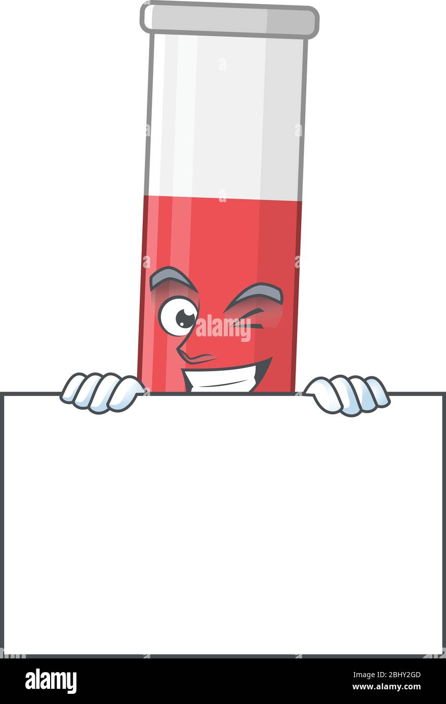 Sneaky red test tube cartoon character style hiding behind a board ...