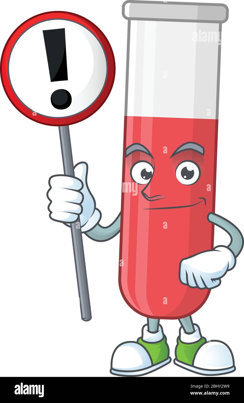A picture of red test tube cartoon character concept holding a sign ...
