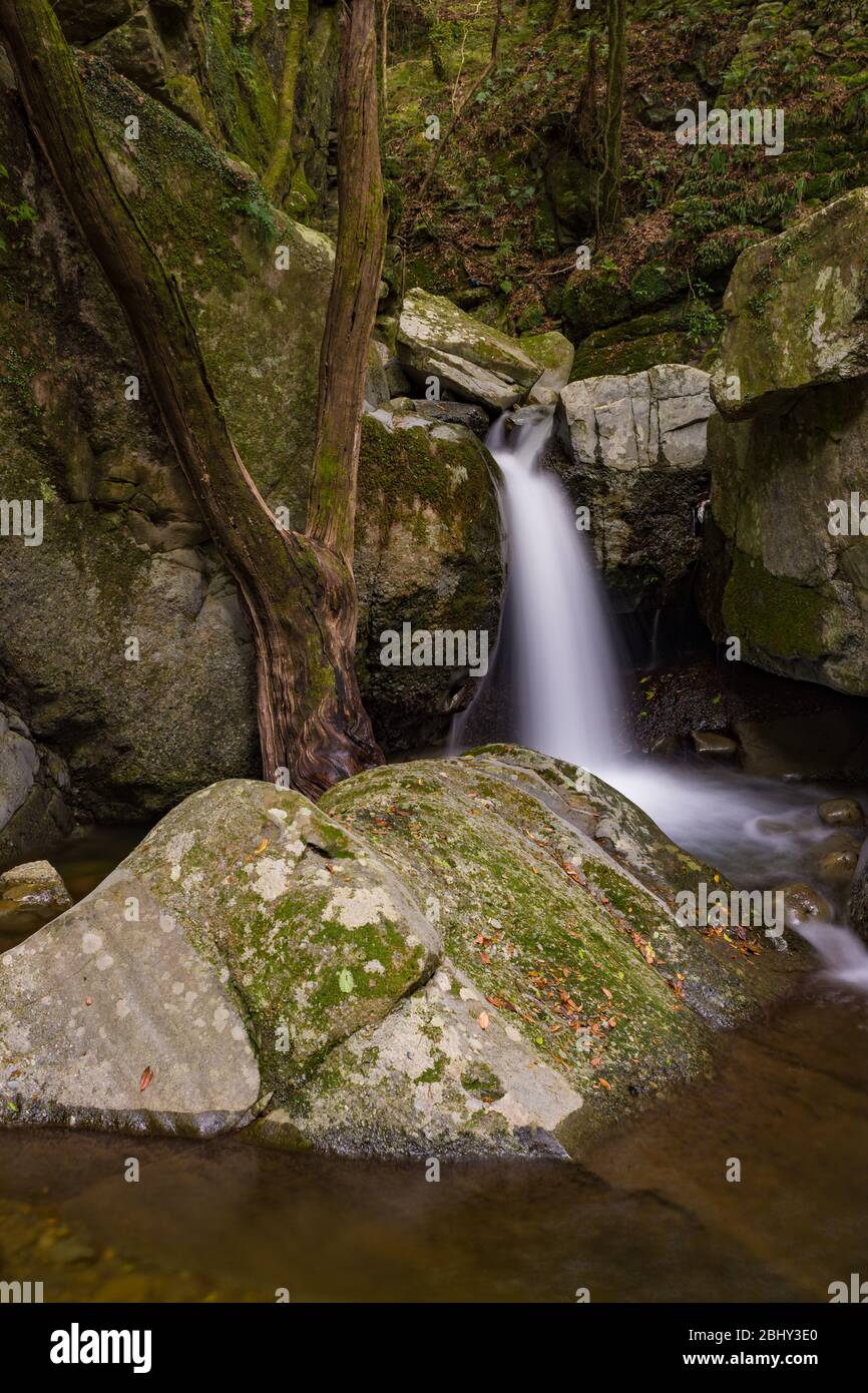 Waterfall cascades at Mt. Inunaki in Izumisano, Osaka Prefecture, Japan ...