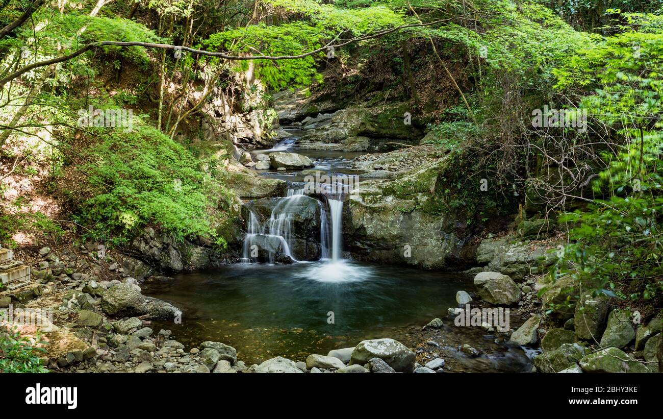 Waterfall cascades at Mt. Inunaki in Izumisano, Osaka Prefecture, Japan ...