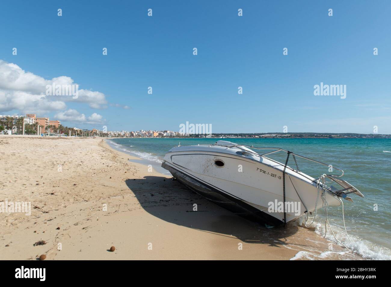 An abandoned boat at Playa de Palma amid the global coronavirus COVID ...
