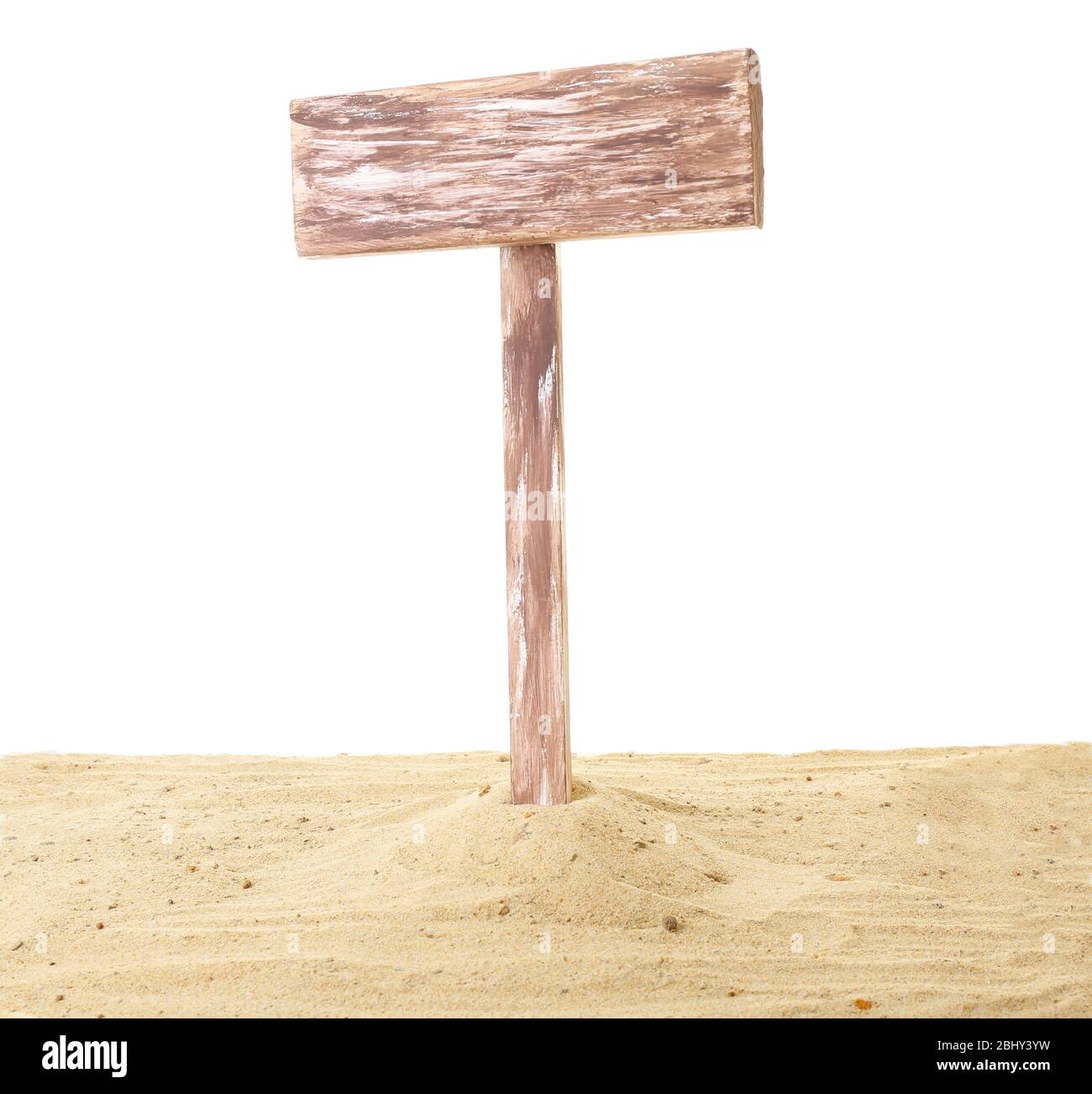 Wooden signboard with sand isolated on white Stock Photo - Alamy