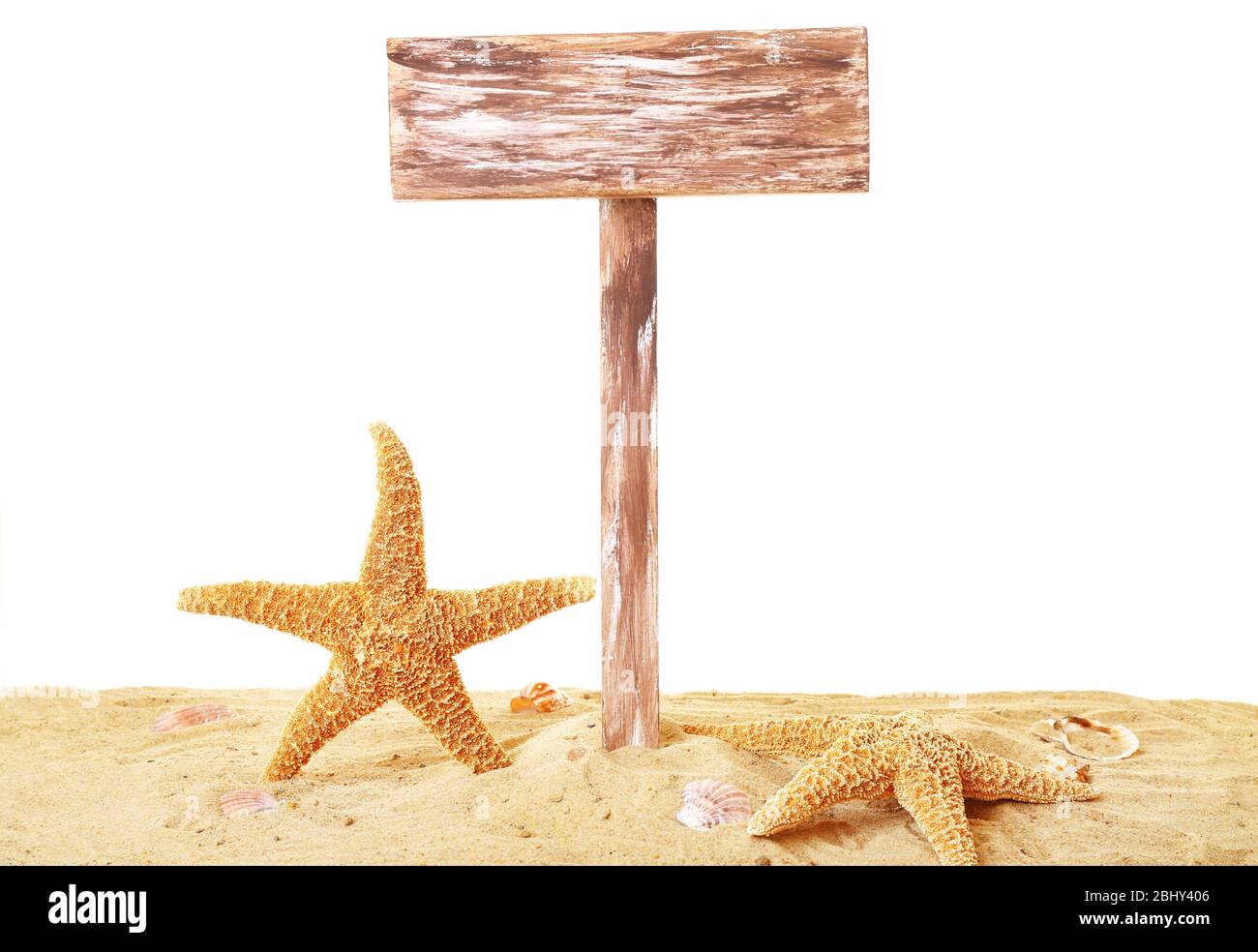 Wooden signboard with sand isolated on white Stock Photo - Alamy