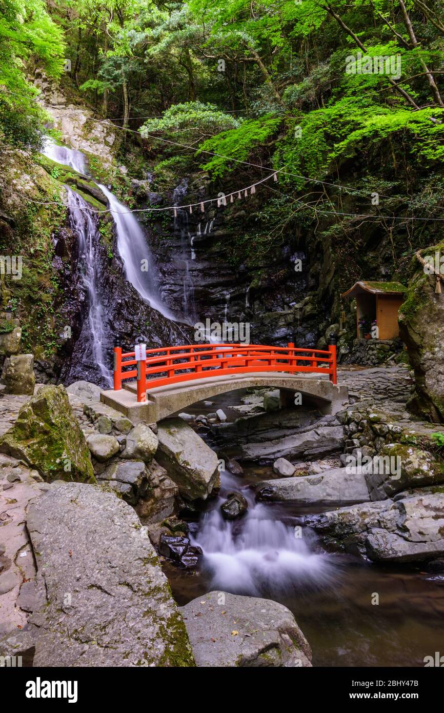 Waterfall cascades at Mt. Inunaki in Izumisano, Osaka Prefecture, Japan ...