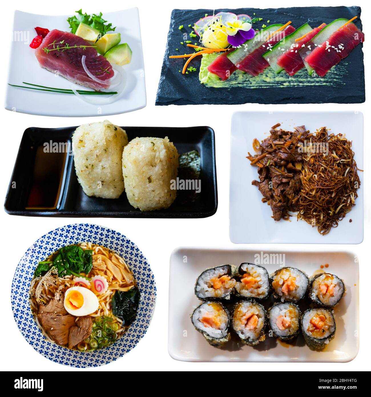 Set of various traditional dishes from Japanese cuisine isolated on ...