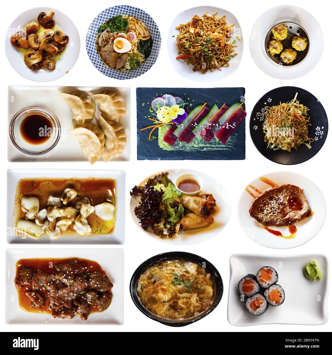Collage of tasty Japanese dishes on white background Stock Photo - Alamy
