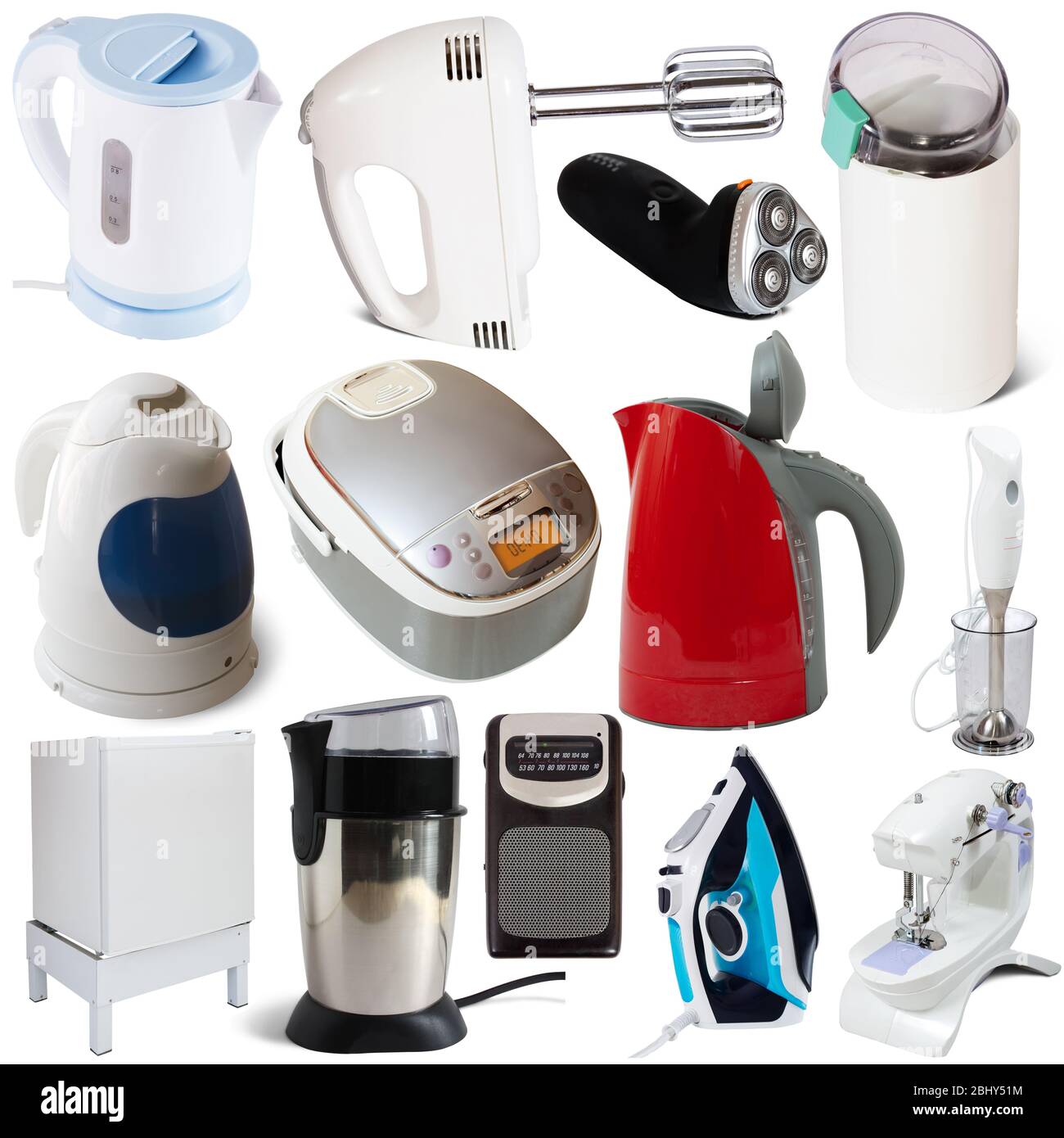 Assorted kitchen and home appliances on white background Stock Photo ...