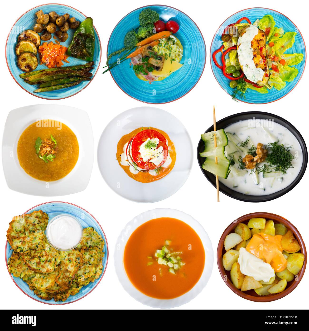 Set of various plates of vegetables isolated on white background Stock ...