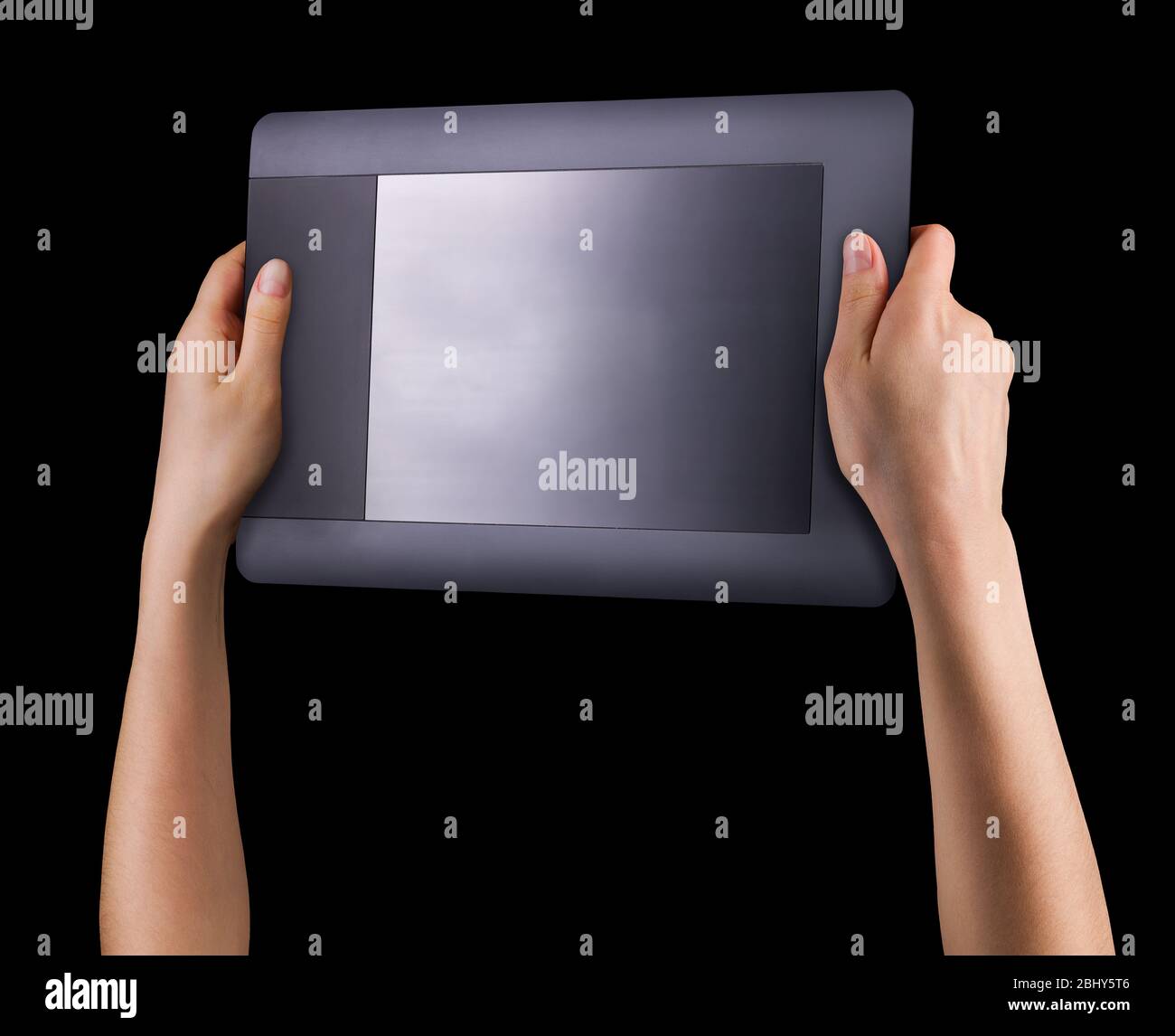 Hand holding graphic tablet for illustratorsand designers isolated on ...