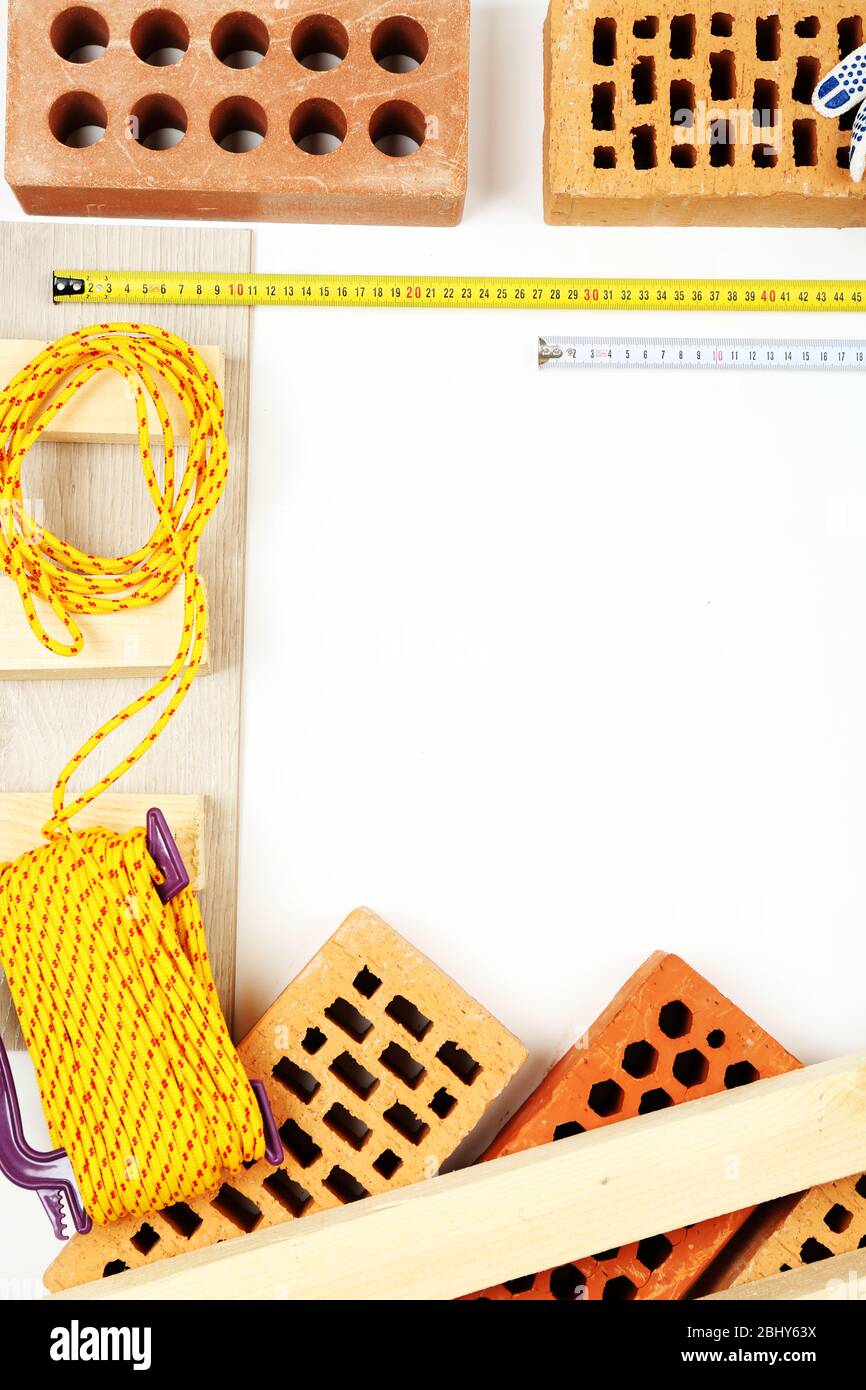 Still life with building tools and materials with space for text Stock ...