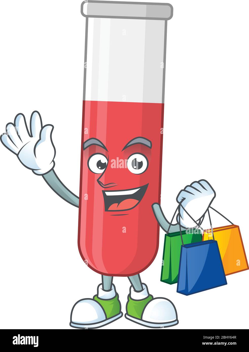cartoon character concept of rich red test tube with shopping bags ...