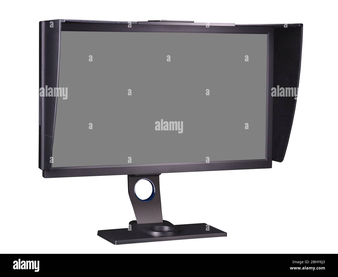 Professional photographer monitor with shading hood isolated on white ...