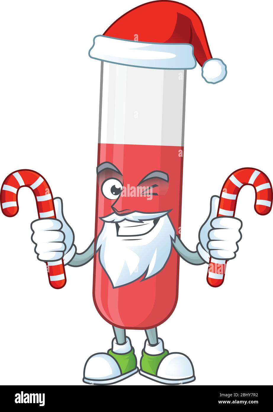 Red test tube humble Santa Cartoon character having candies Stock ...