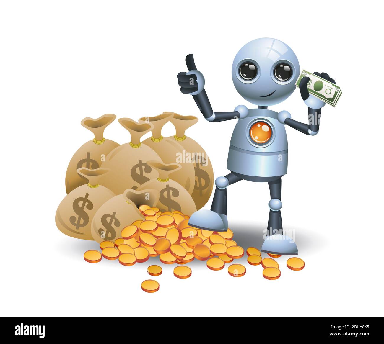 3d illustration of little robot working to get rich people concept on ...