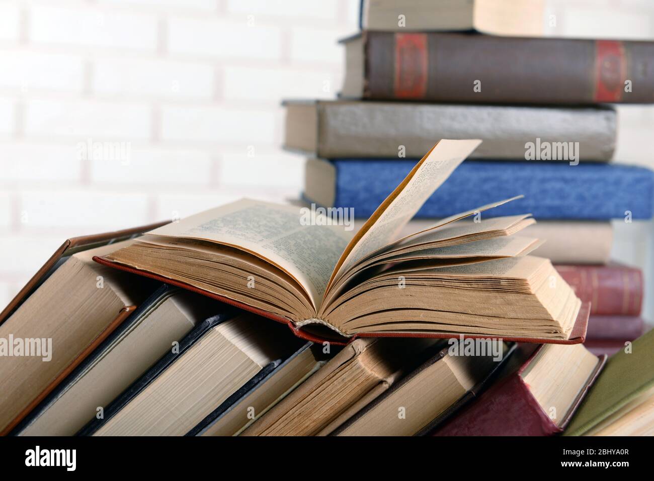 Heap of old books close up Stock Photo - Alamy