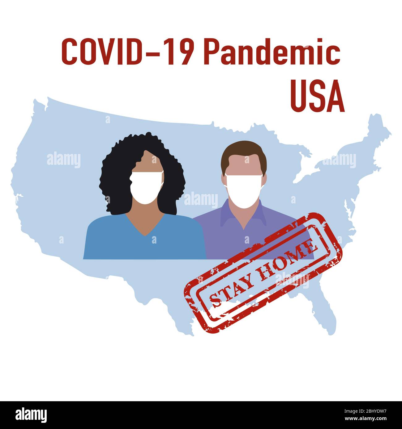 Vector illustration USA Map Covid-19 People in protective masks ...