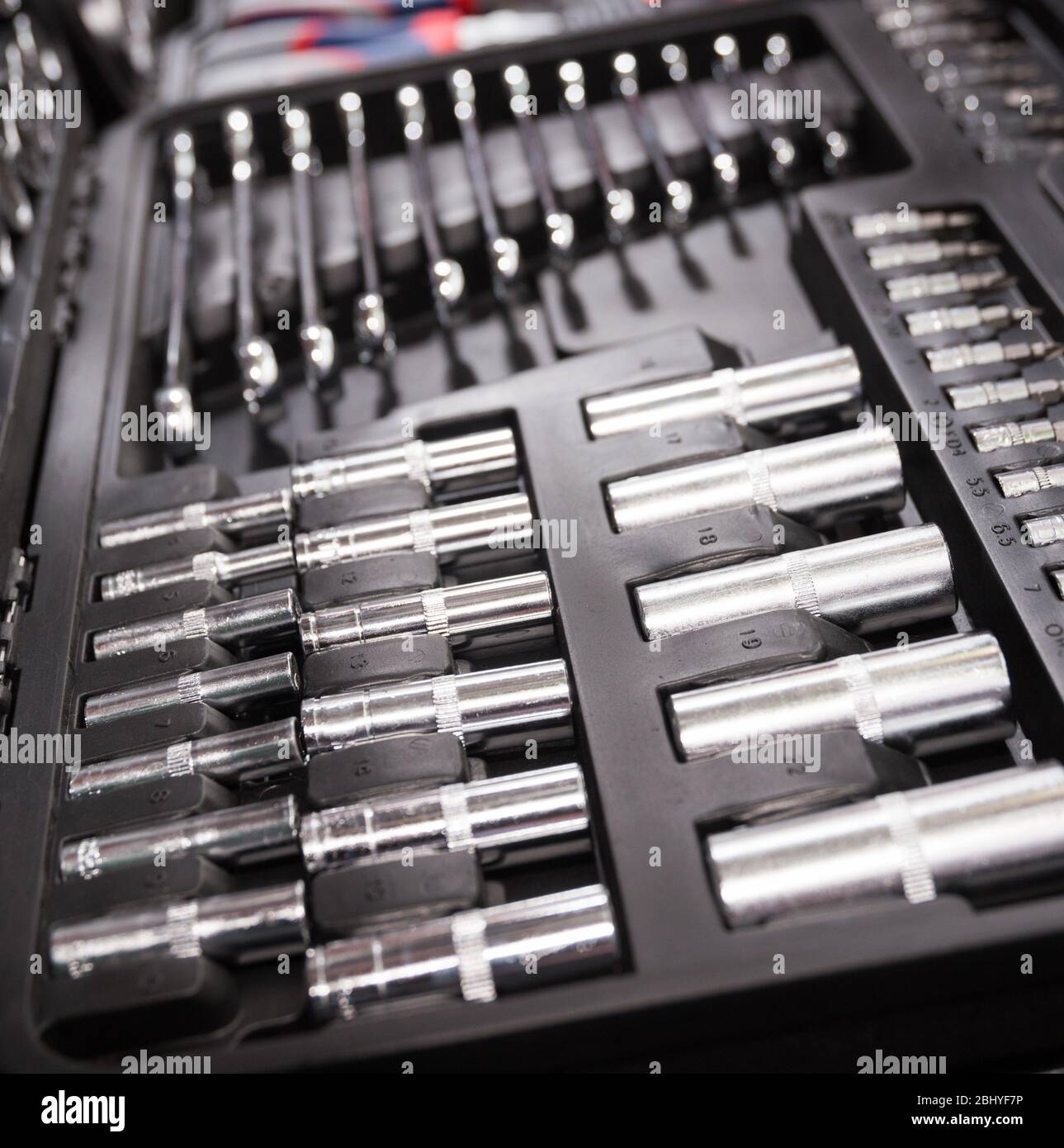 Sockets heads and other tools in the toolkit Stock Photo - Alamy