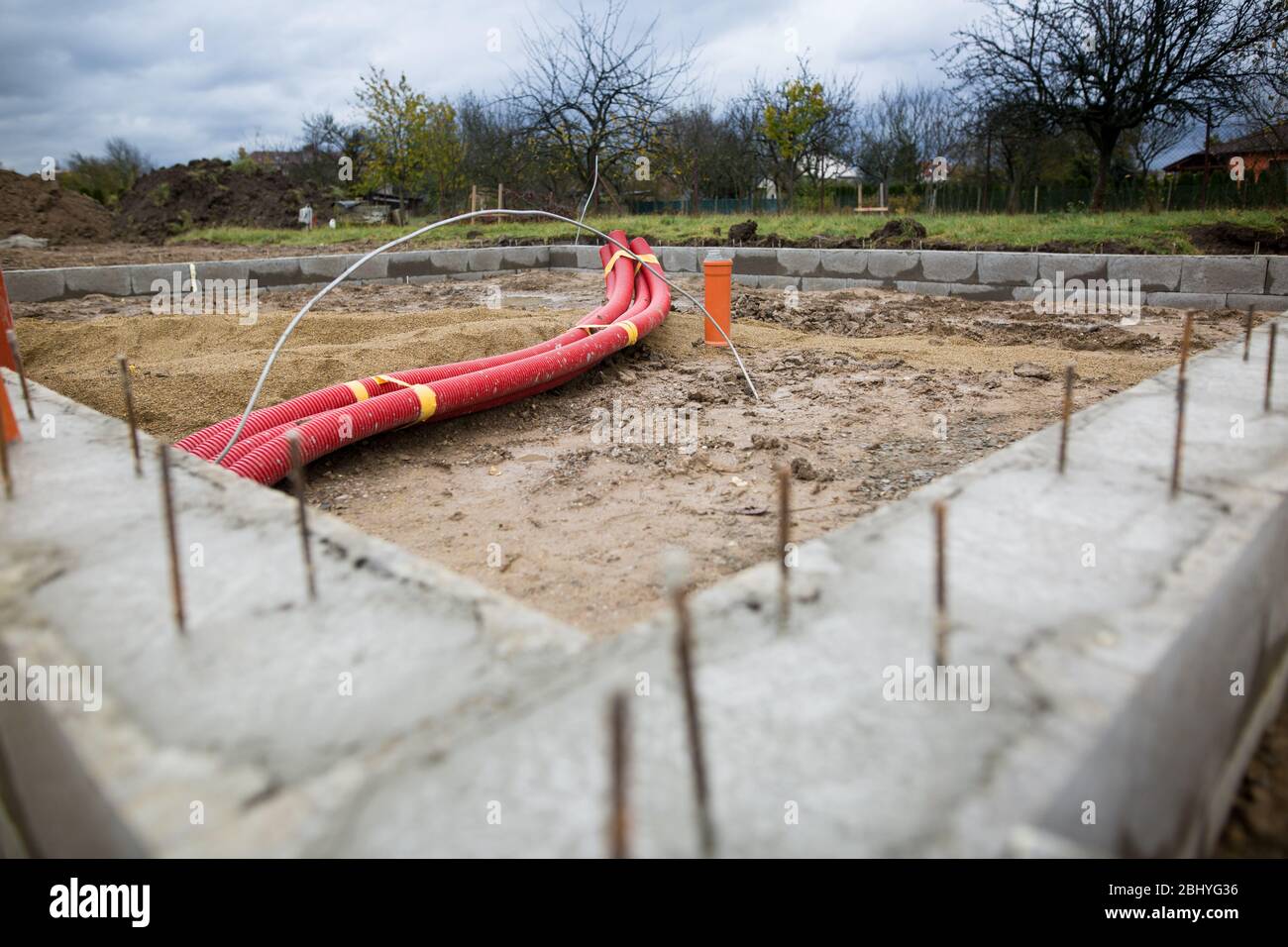 Foundations of the house, unfinished bungalow, rough construction ...