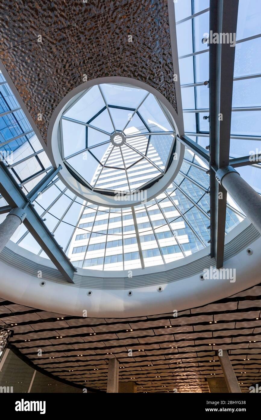 Interior design, internal view of administration building, glass roof ...