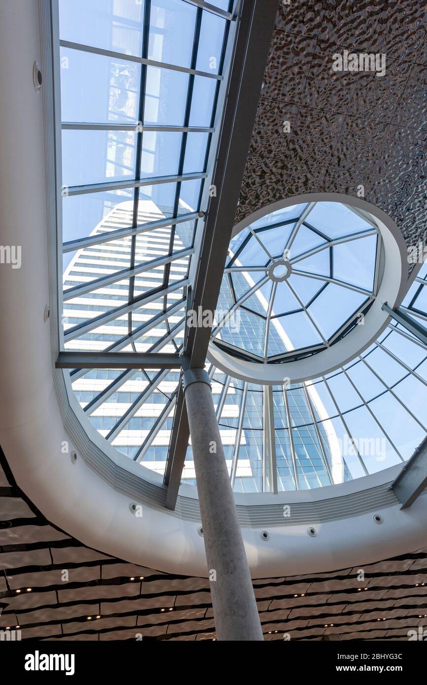 Interior design, internal view of administration building, glass roof ...