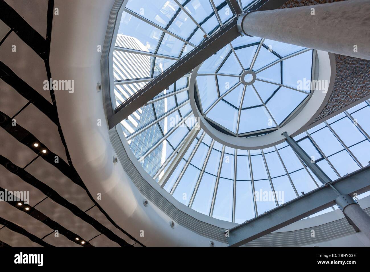 Interior design, internal view of administration building, glass roof ...