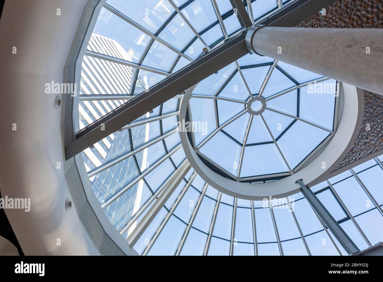 Interior design, internal view of administration building, glass roof ...