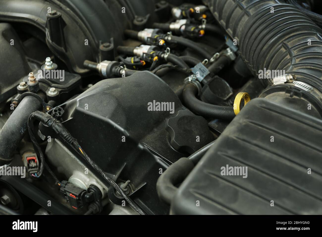Engine under hood of car Stock Photo - Alamy