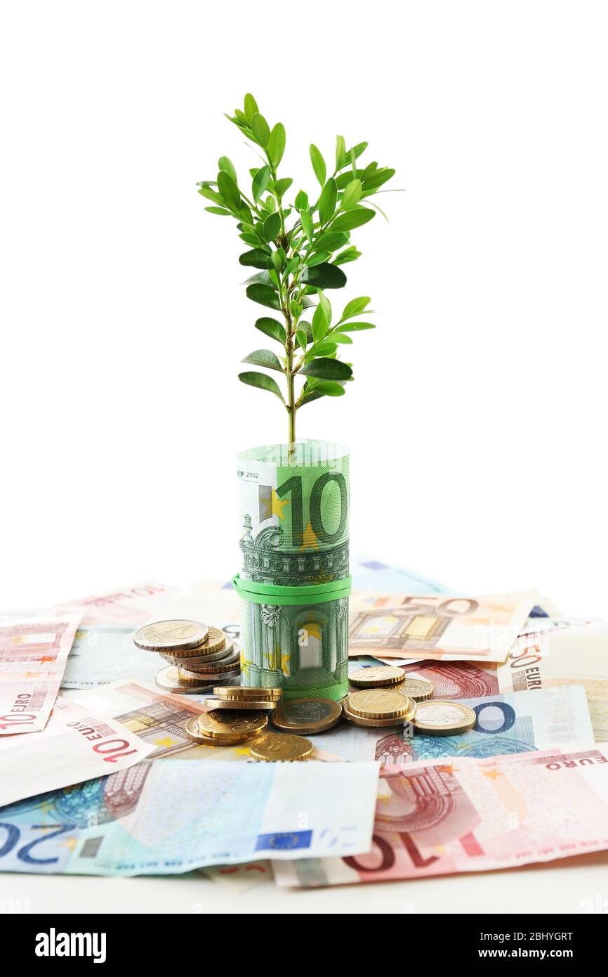 Money with growing sprout isolated on white Stock Photo - Alamy