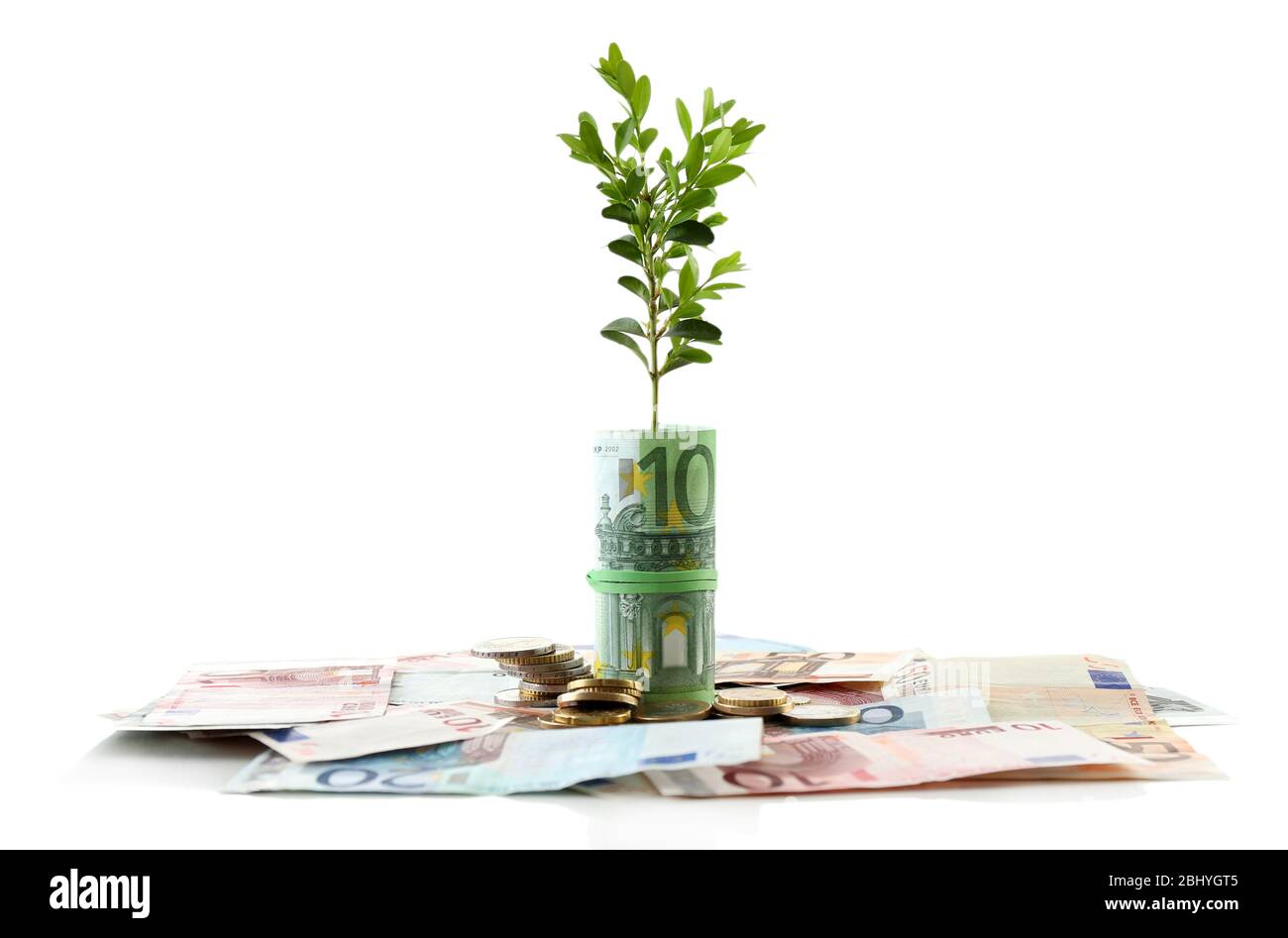 Money with growing sprout isolated on white Stock Photo - Alamy