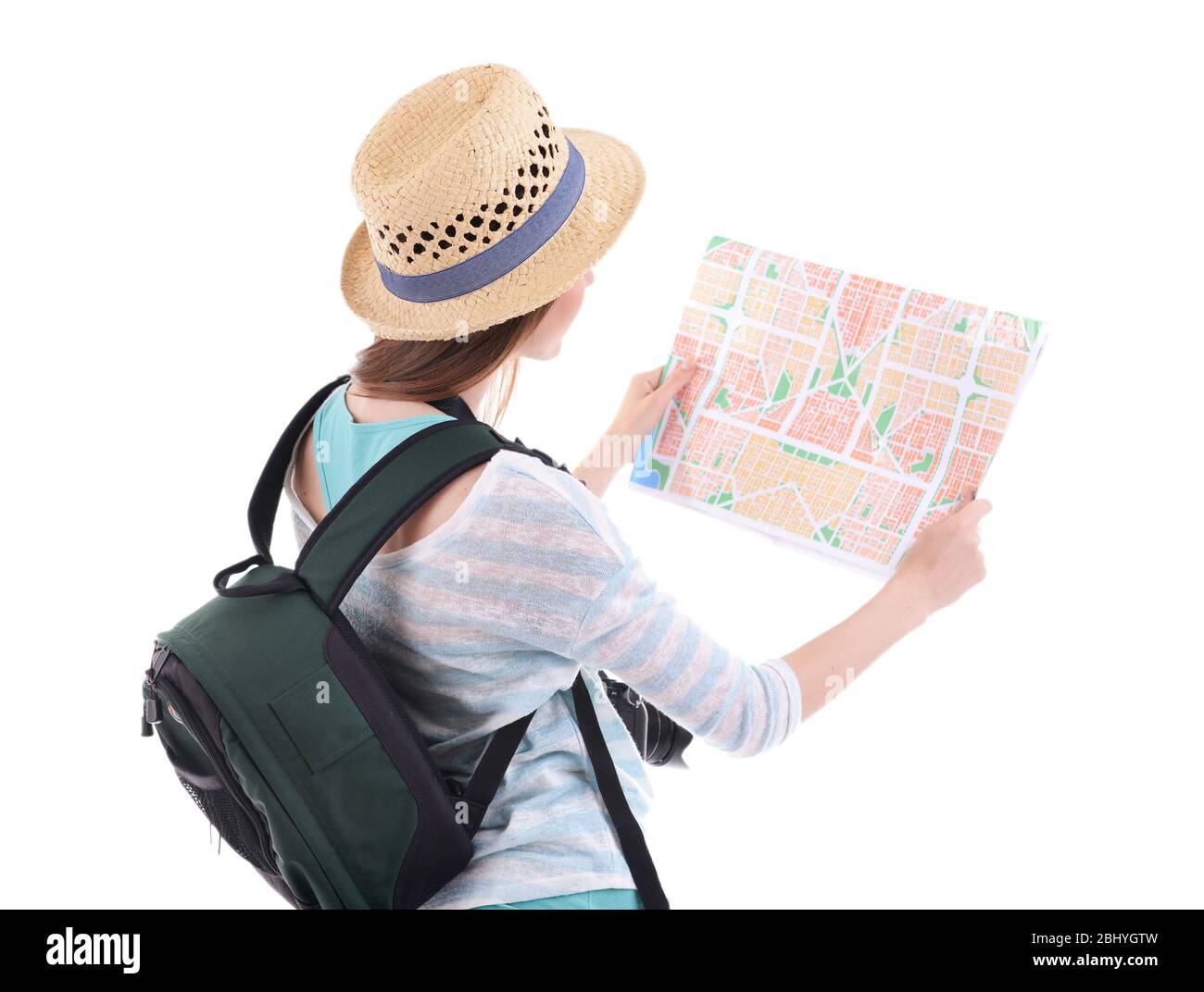 Traveler with map isolated on white Stock Photo - Alamy
