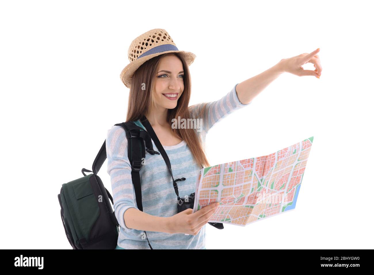 Traveler with map isolated on white Stock Photo - Alamy