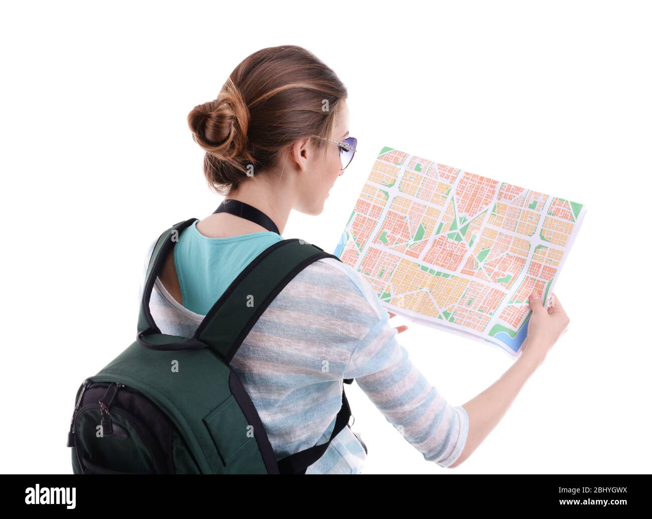 Traveler with map isolated on white Stock Photo - Alamy