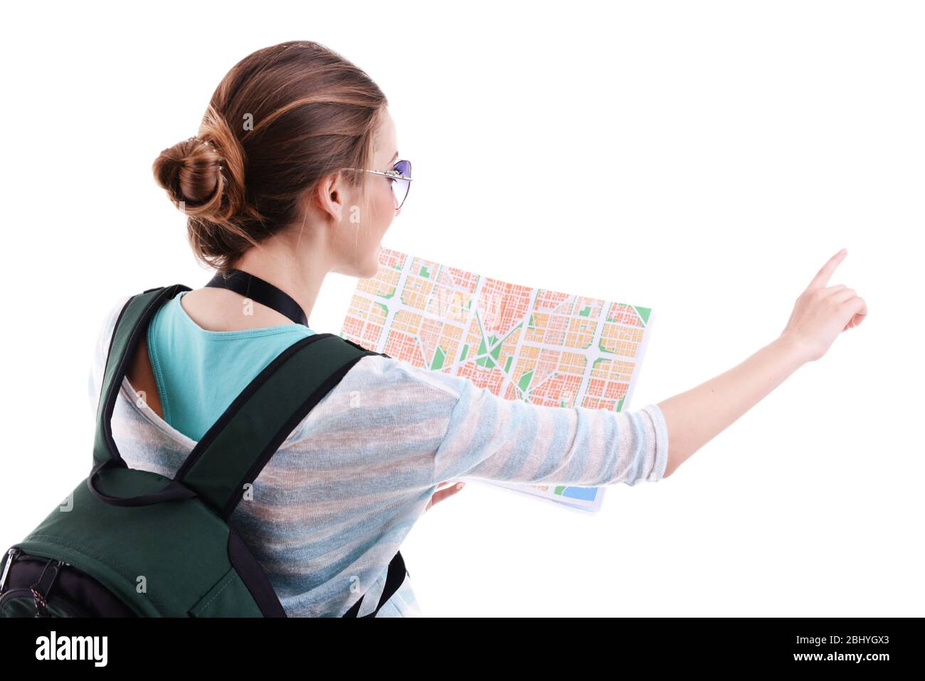 Traveler with map isolated on white Stock Photo - Alamy