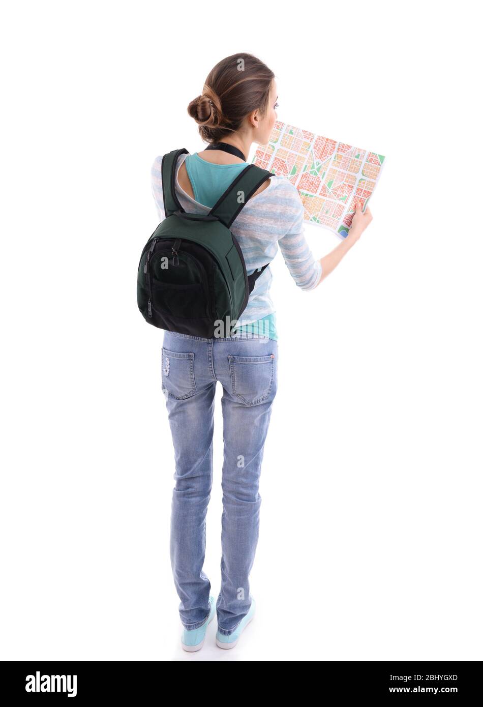 Traveler with map isolated on white Stock Photo - Alamy