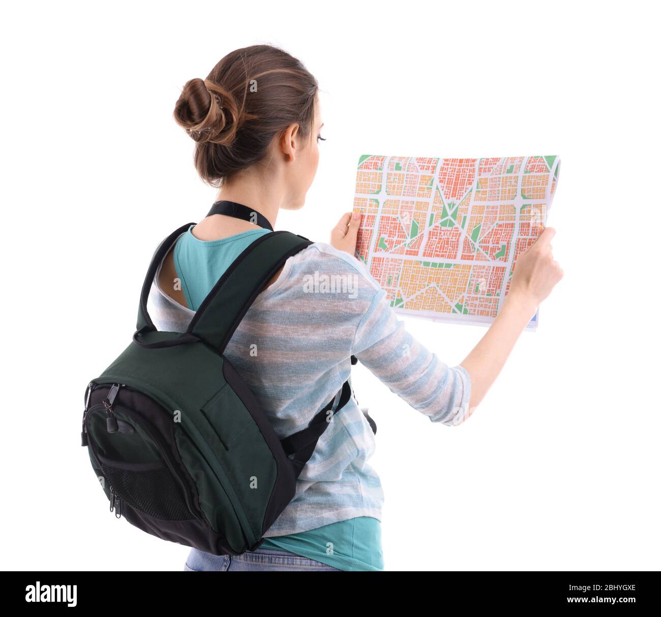 Traveler with map isolated on white Stock Photo - Alamy