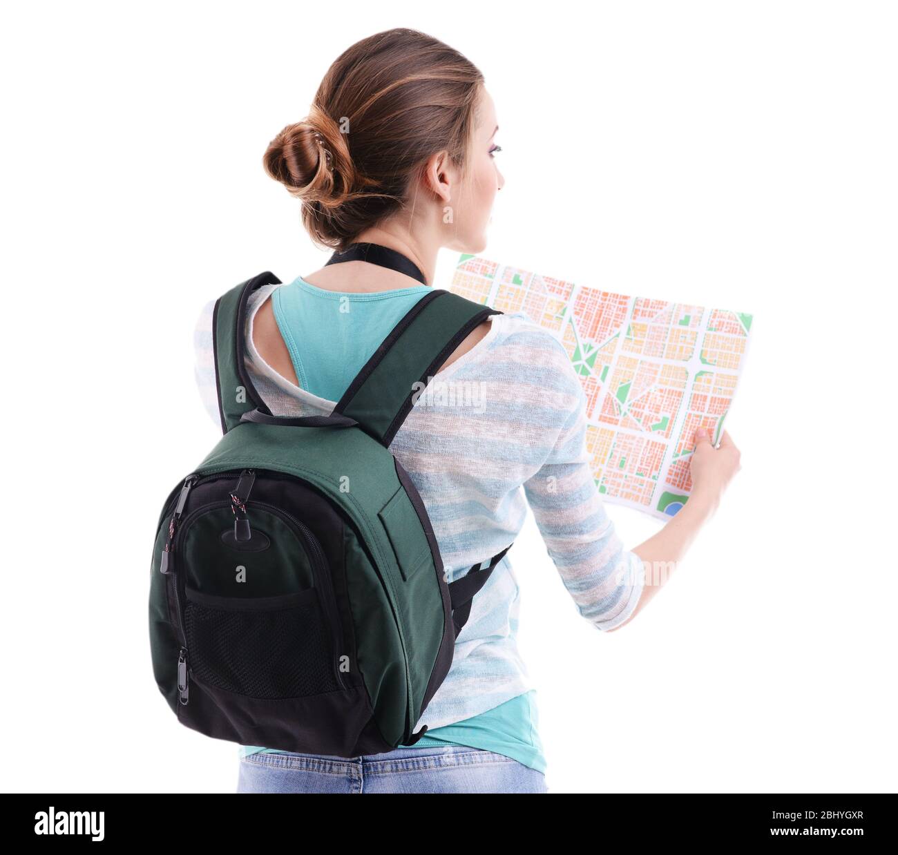 Traveler with map isolated on white Stock Photo - Alamy
