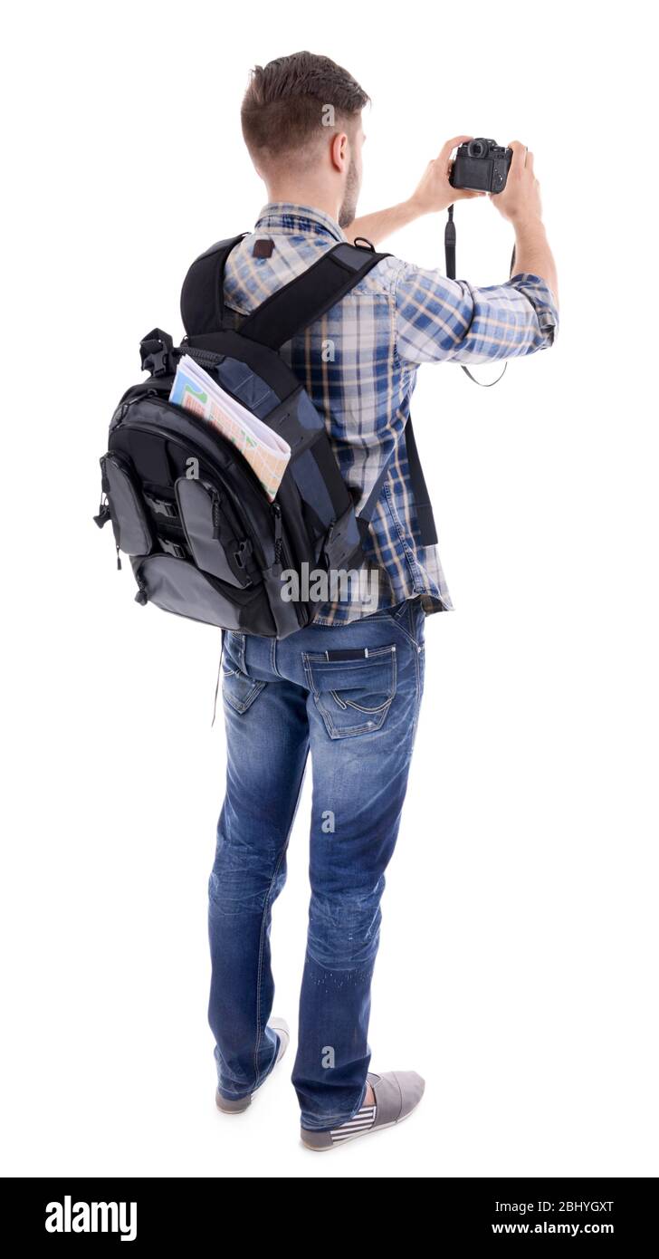 Traveler with camera isolated on white Stock Photo - Alamy