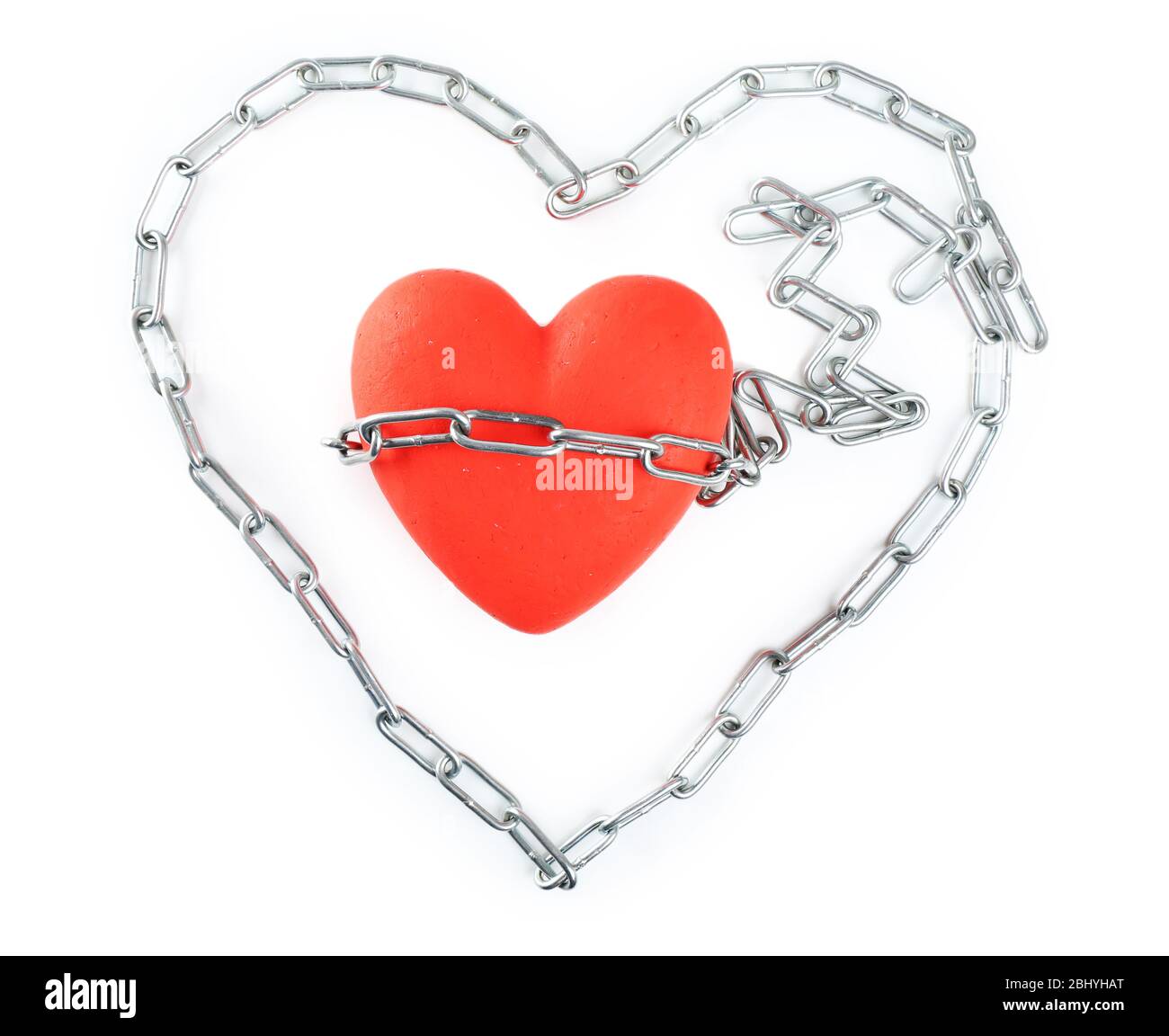 Red heart with metal chain isolated on white Stock Photo - Alamy