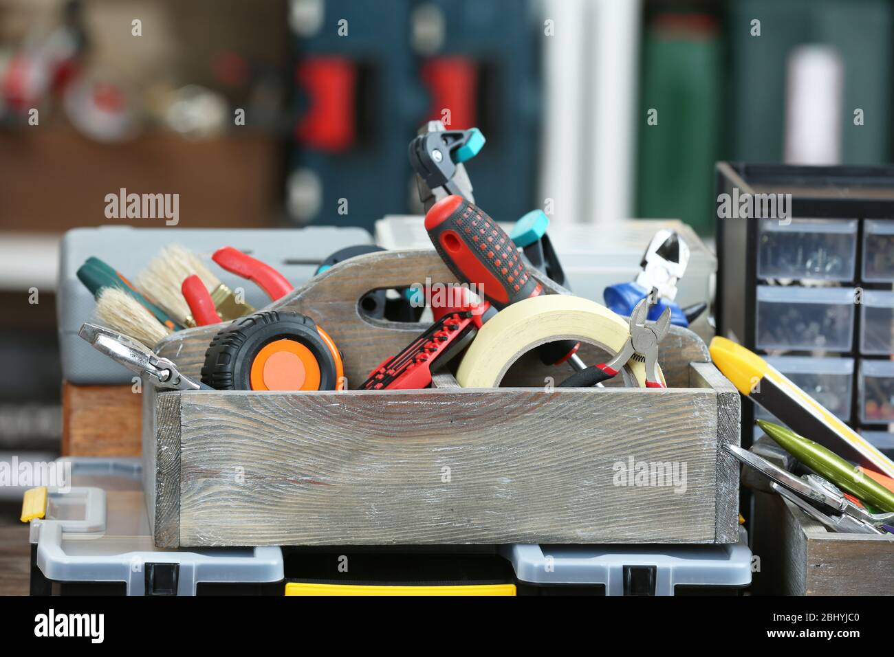 Set of tools in workshop Stock Photo - Alamy