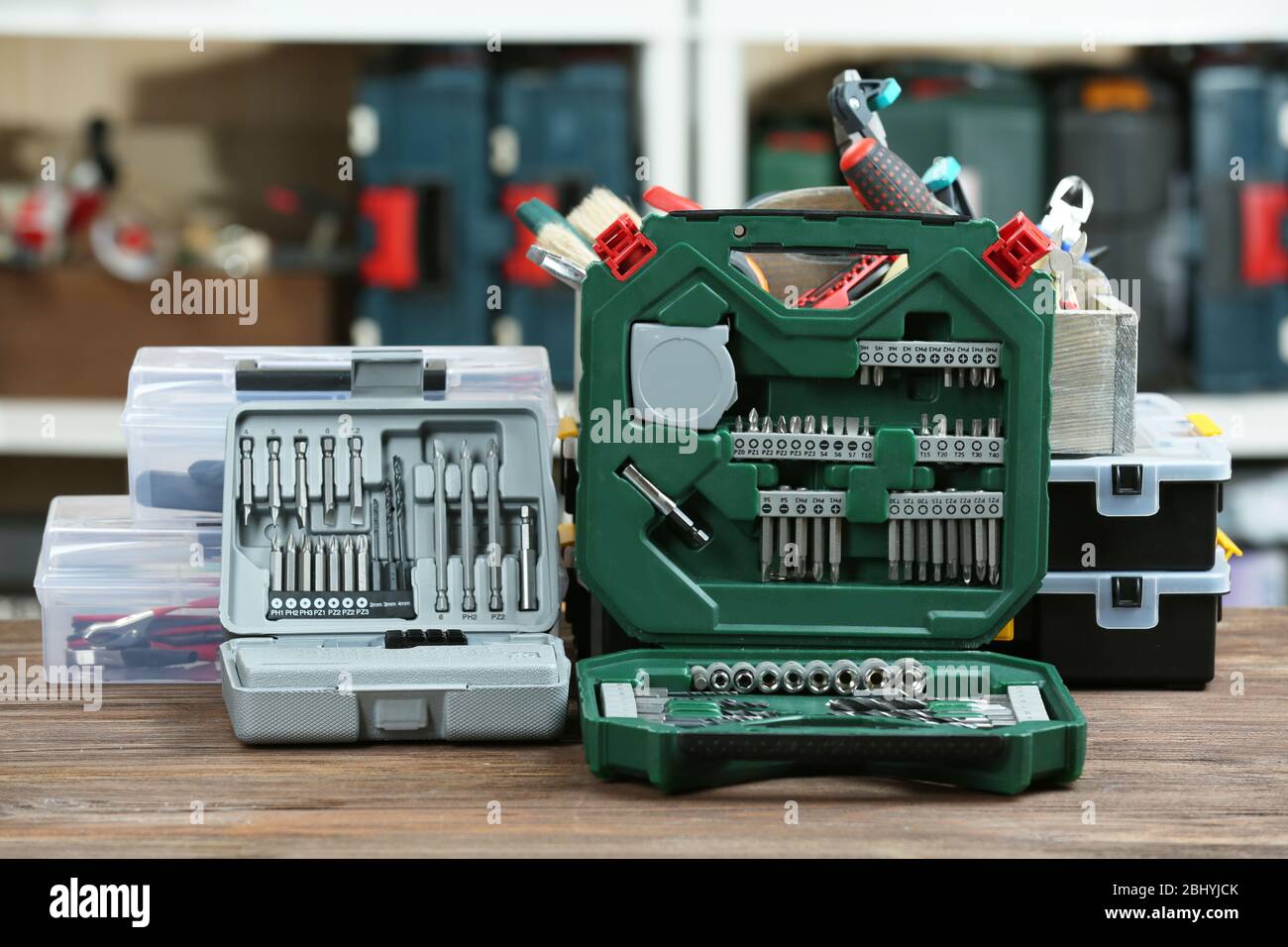 Set of tools in workshop Stock Photo - Alamy