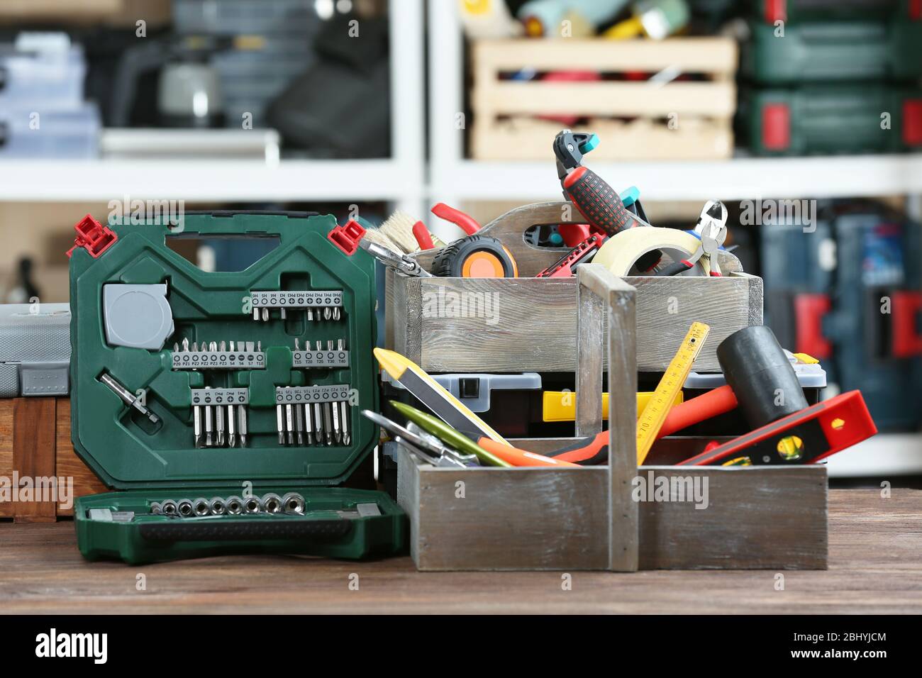 Set of tools in workshop Stock Photo - Alamy