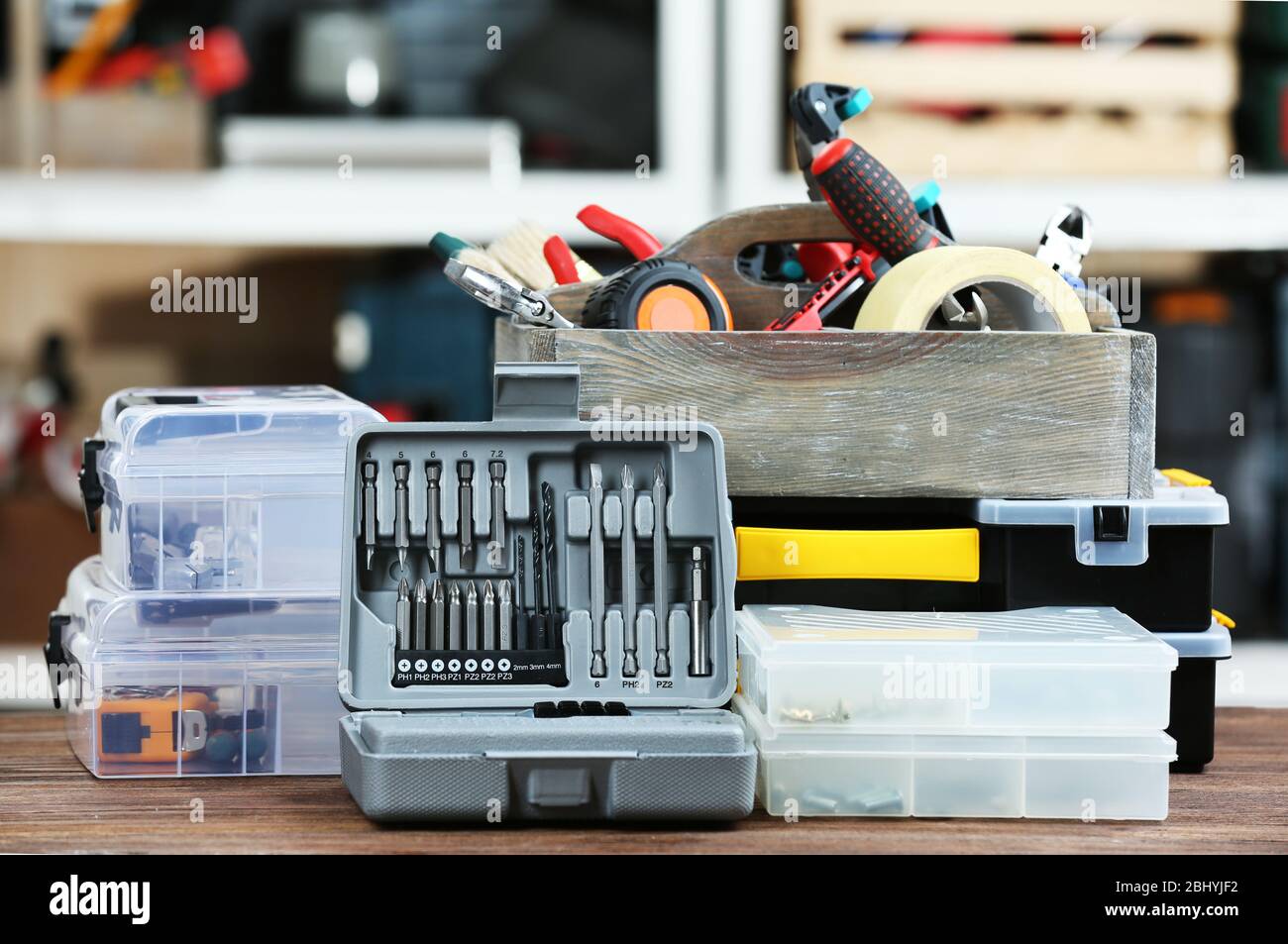 Set of tools in workshop Stock Photo - Alamy