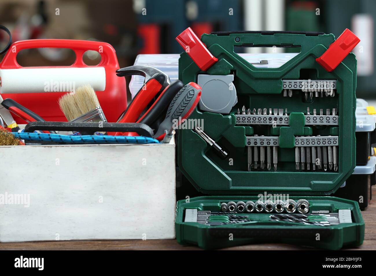 Set of tools in workshop Stock Photo - Alamy