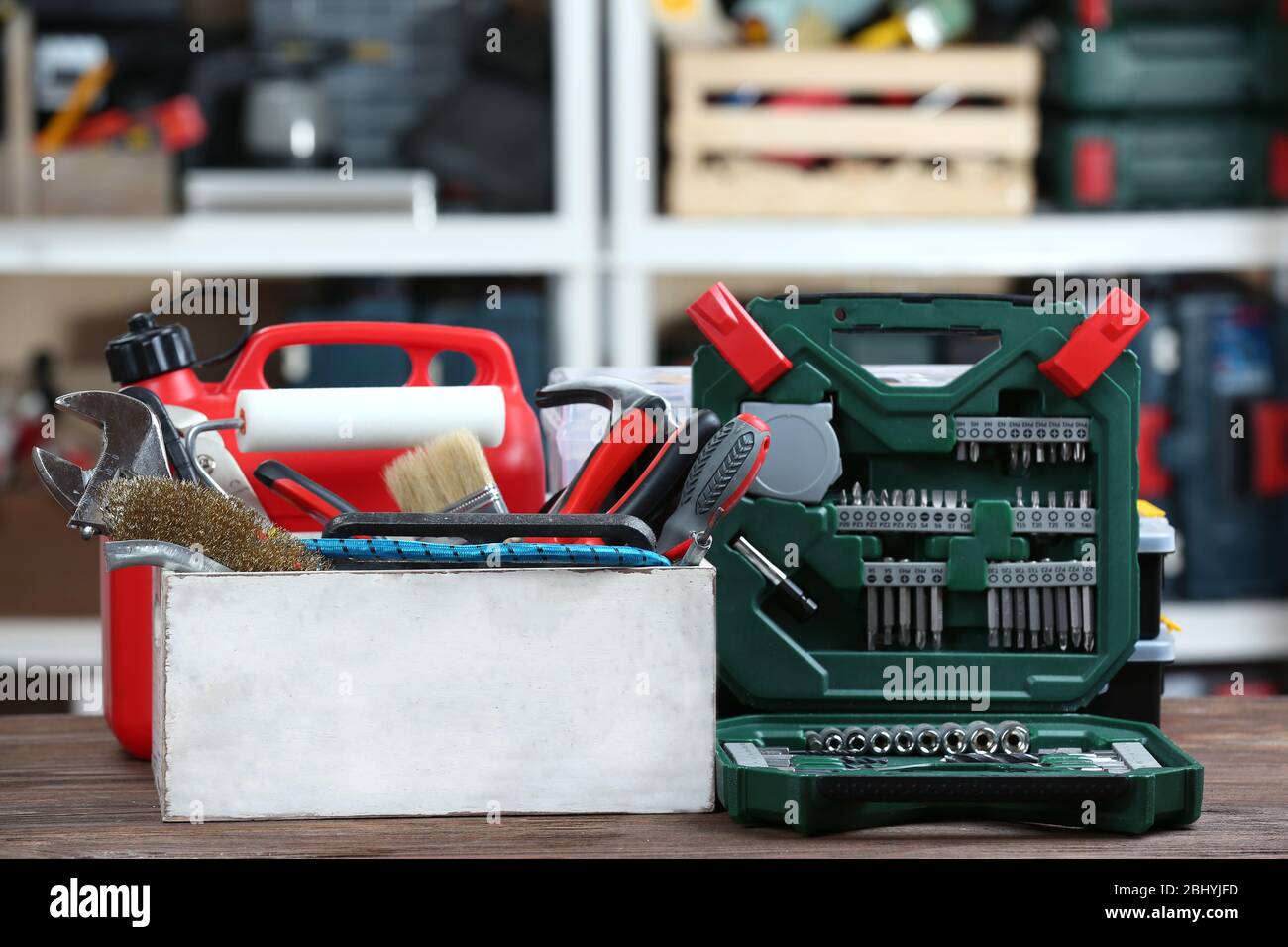 Set of tools in workshop Stock Photo - Alamy