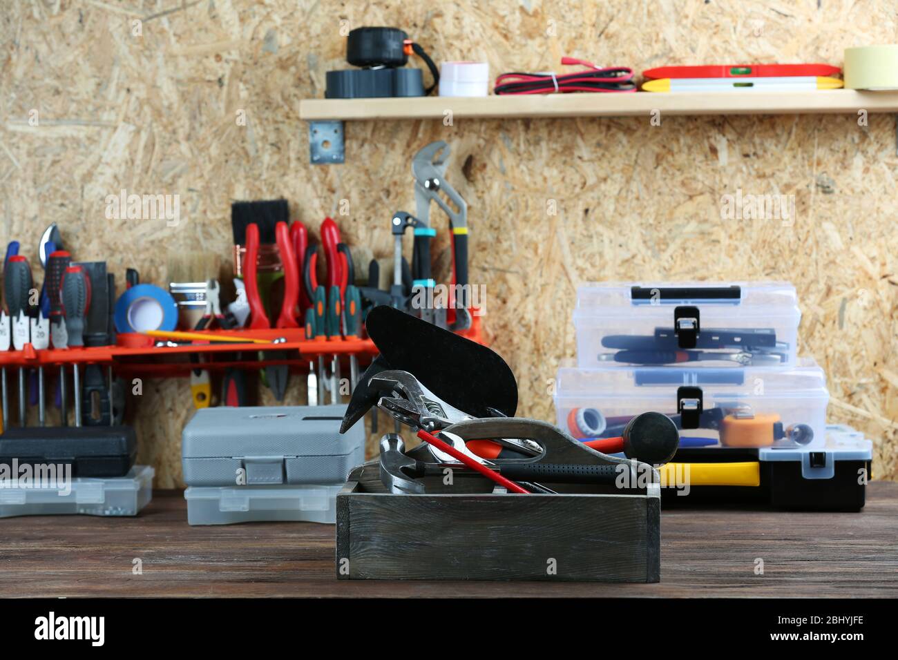 Set of tools in workshop Stock Photo - Alamy