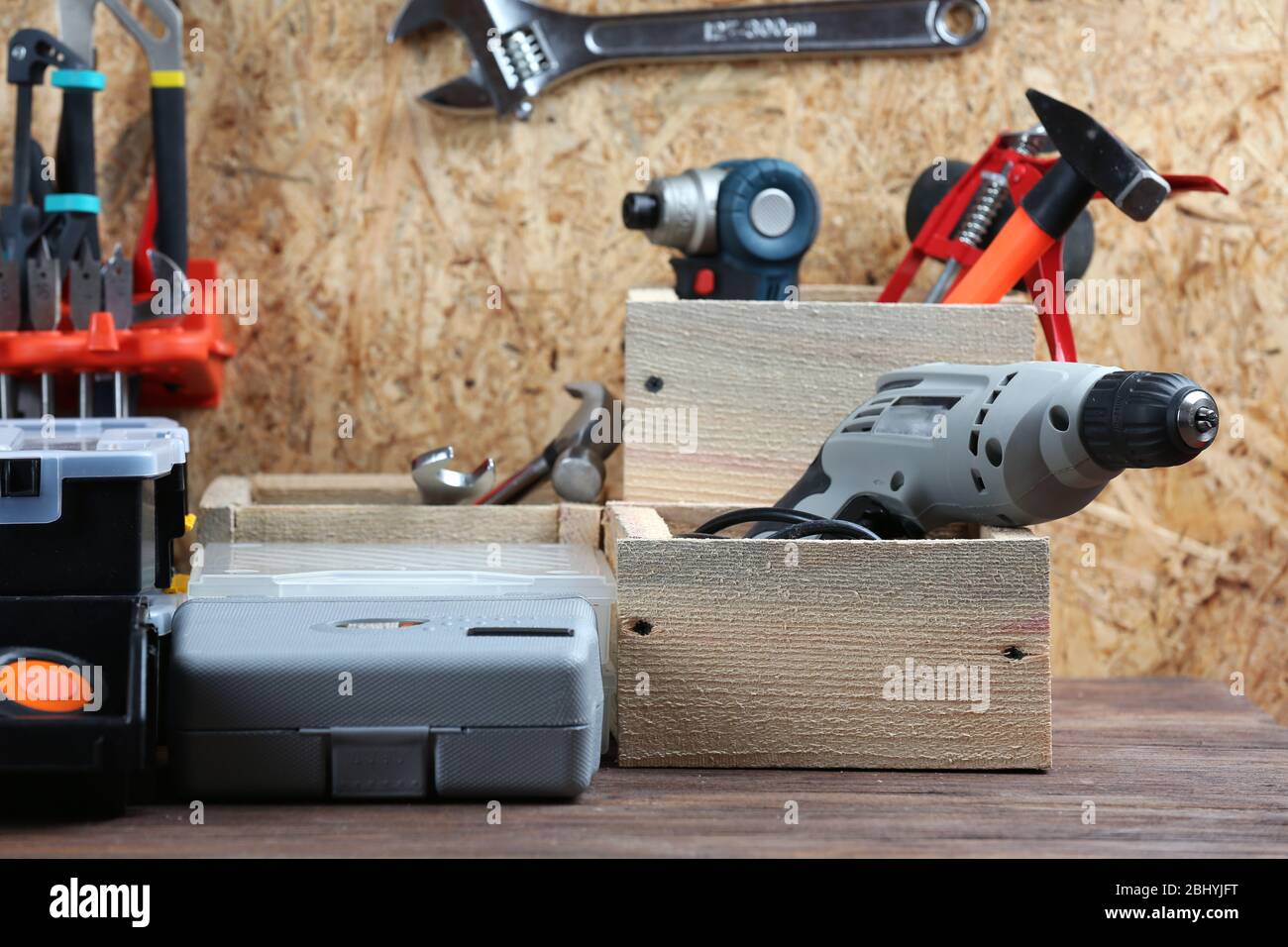 Set of tools in workshop Stock Photo - Alamy