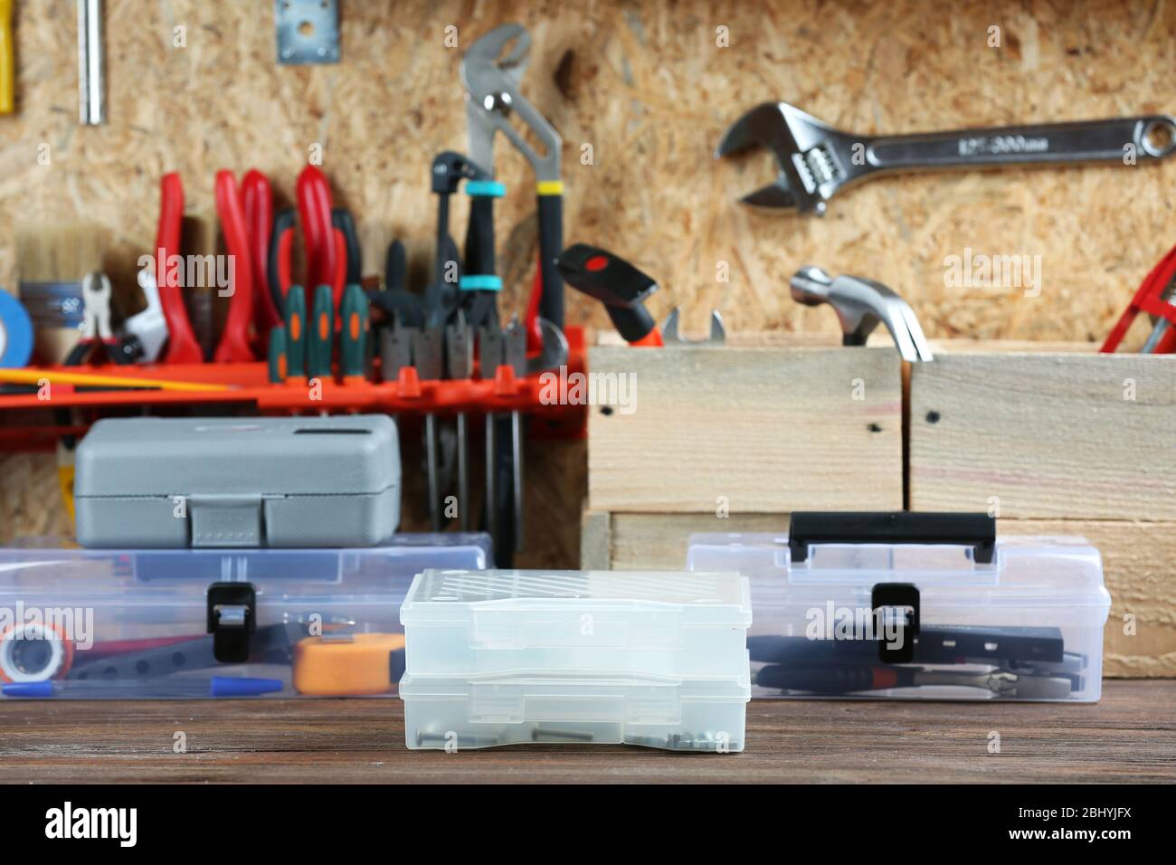 Set of tools in workshop Stock Photo - Alamy