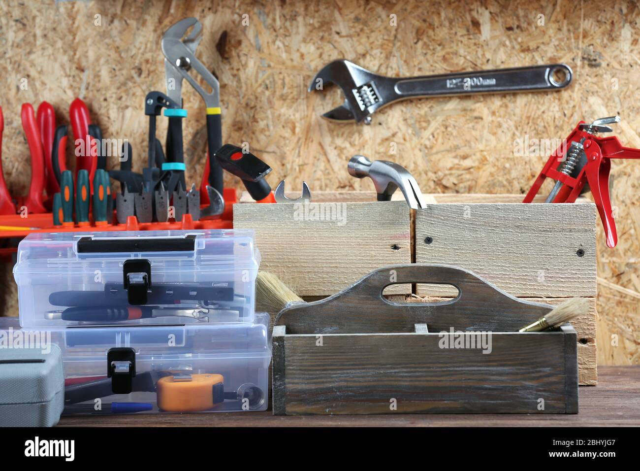 Set of tools in workshop Stock Photo - Alamy